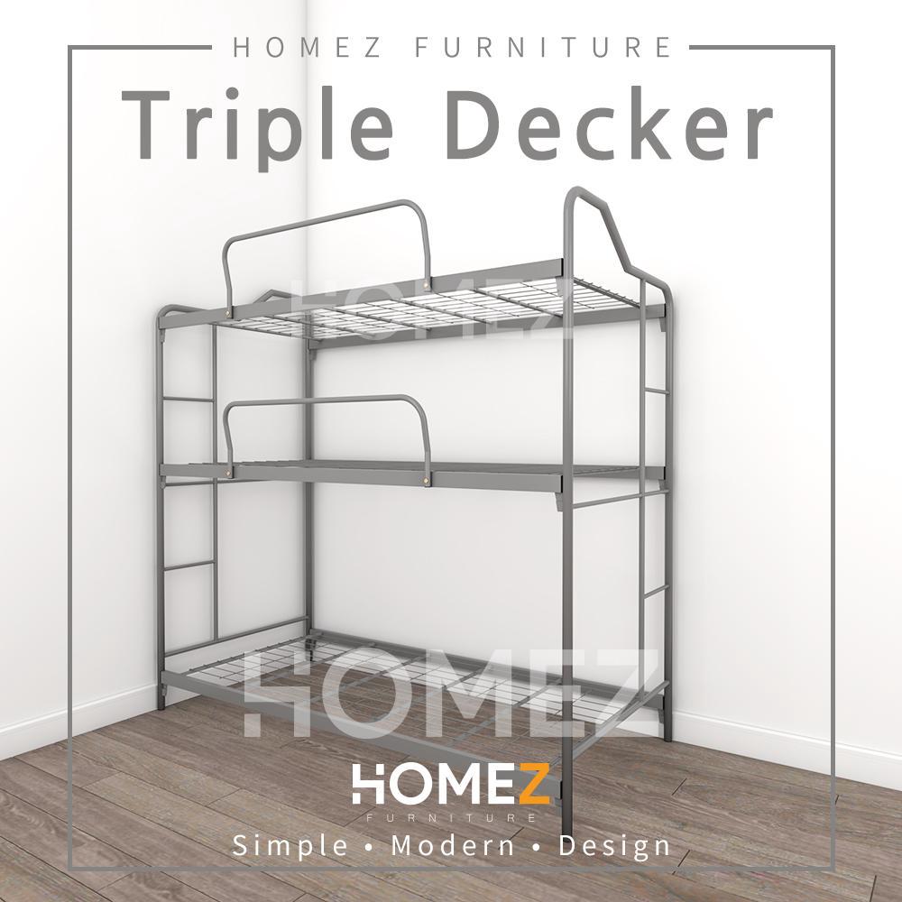 LaFamille 3V Triple Decker Bed/ Heavy Duty Metal Bunk Bed/ Double ...