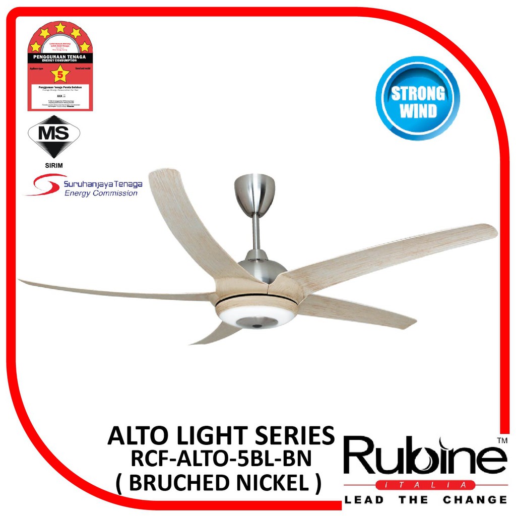 RUBINE CEILING FAN ALTO 5BL 56" BN ( LED LIGHT ) | Shopee Malaysia