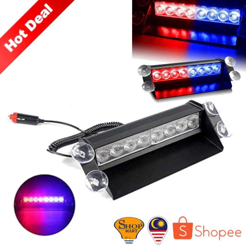 Car 12V Led Light 8 Led Red Blue Emergency Warning Light Bar Flashing ...