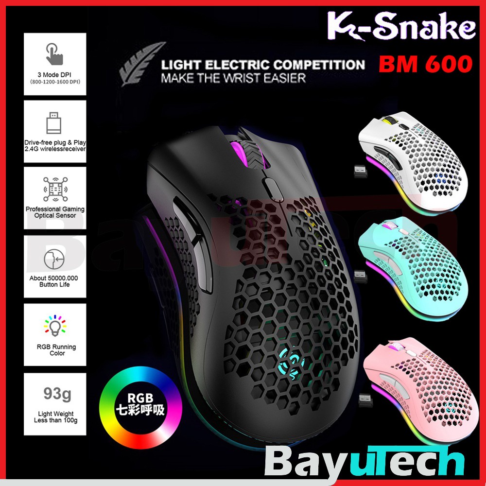 K-SNAKE BM600 A3 Hollow-out Honeycomb 1600DPI Wireless 2.4Ghz Gaming ...