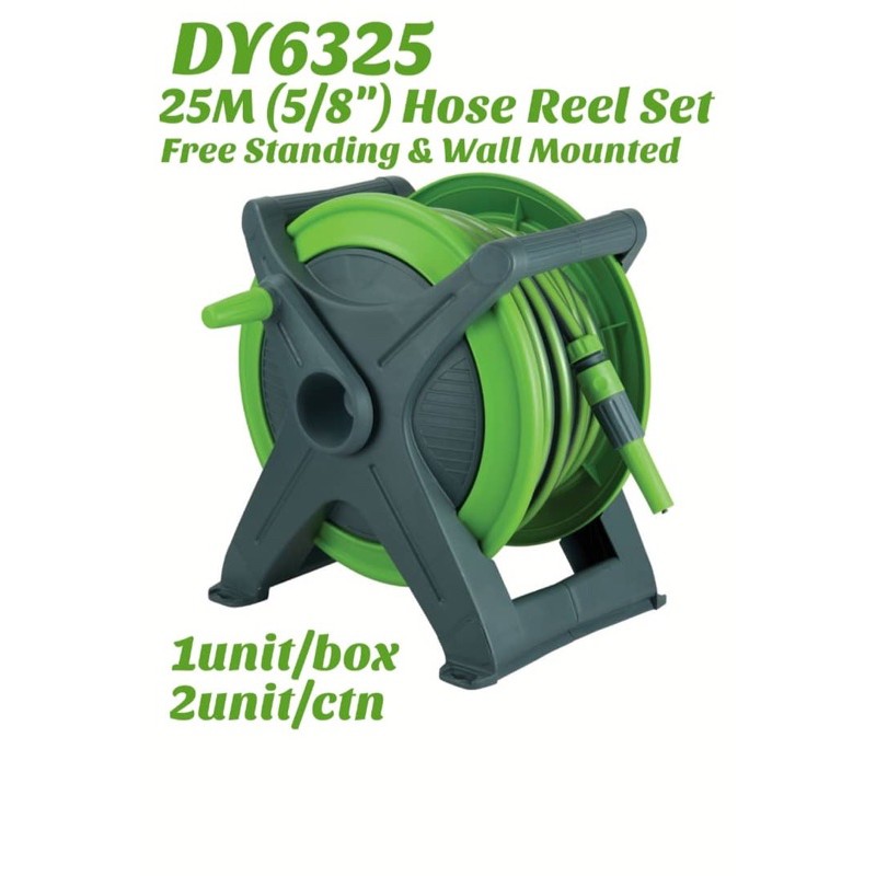 DAYE FREE STANDING WALL MOUNTED GARDEN HOSE REEL SET 25METER | Shopee ...