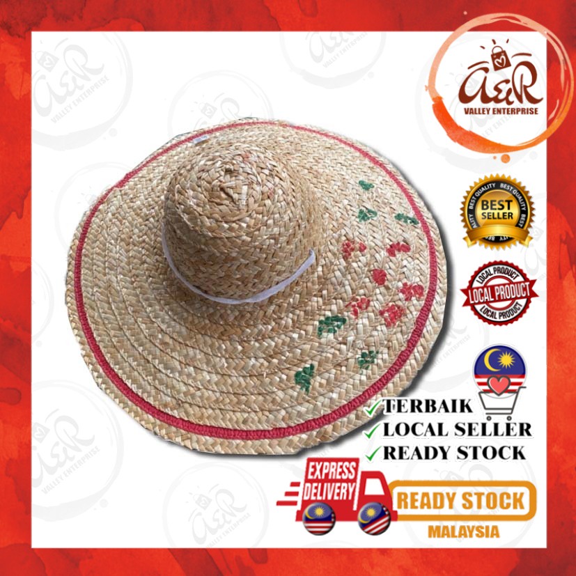 20" Topi Kebun/Grass Straw Farmer Hat Cap Sun Protection/Topi Rumput ...
