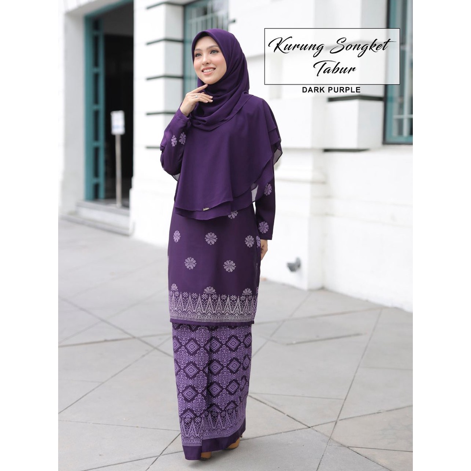 [ Baju Kurung Moden ] KURUNG SONGKET BUNGA TABUR | KHIMAR (DARK PURPLE ...