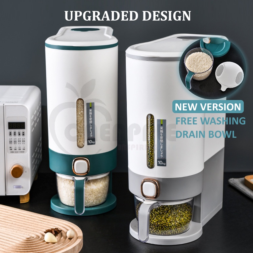 UPGRADED 5KG/10KG Rice Dispenser Nano Bucket Insect Moisture Proof Food ...