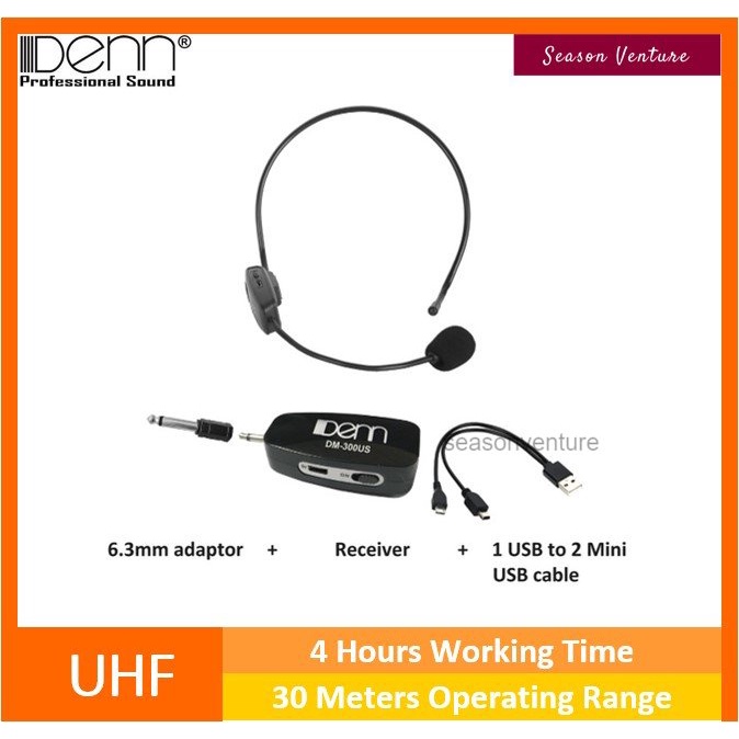 DENN ULTRA HIGH FREQUENCY (UHF) WIRELESS MICROPHONE DM-300US | Shopee ...