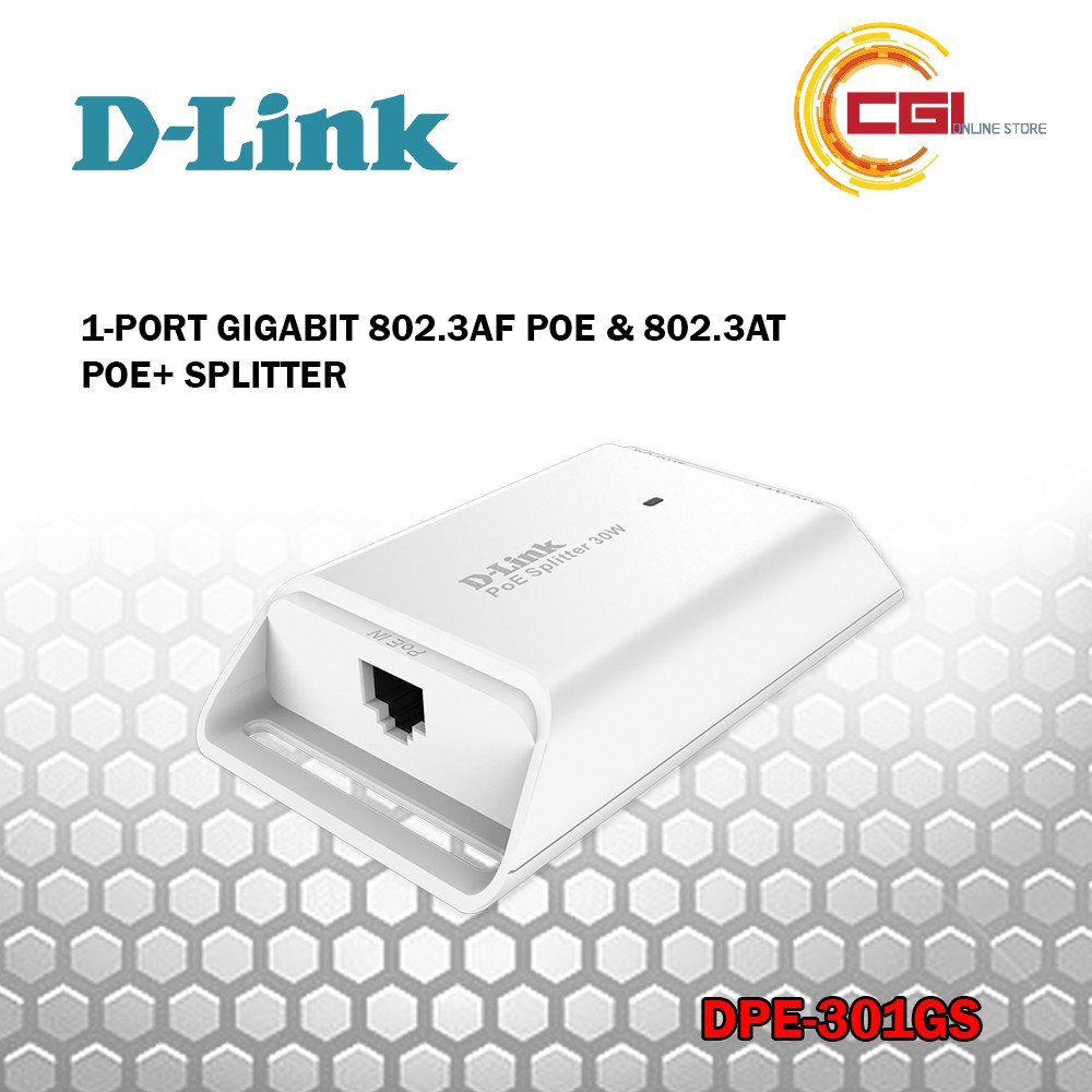 D-Link DPE-301GS 1-Port Gigabit 802.3af PoE & 802.3at PoE+ Splitter ...