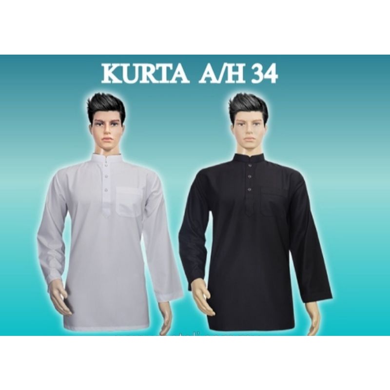 KURTA AL HERA 34 PLAIN BLACK AND WHITE | Shopee Malaysia