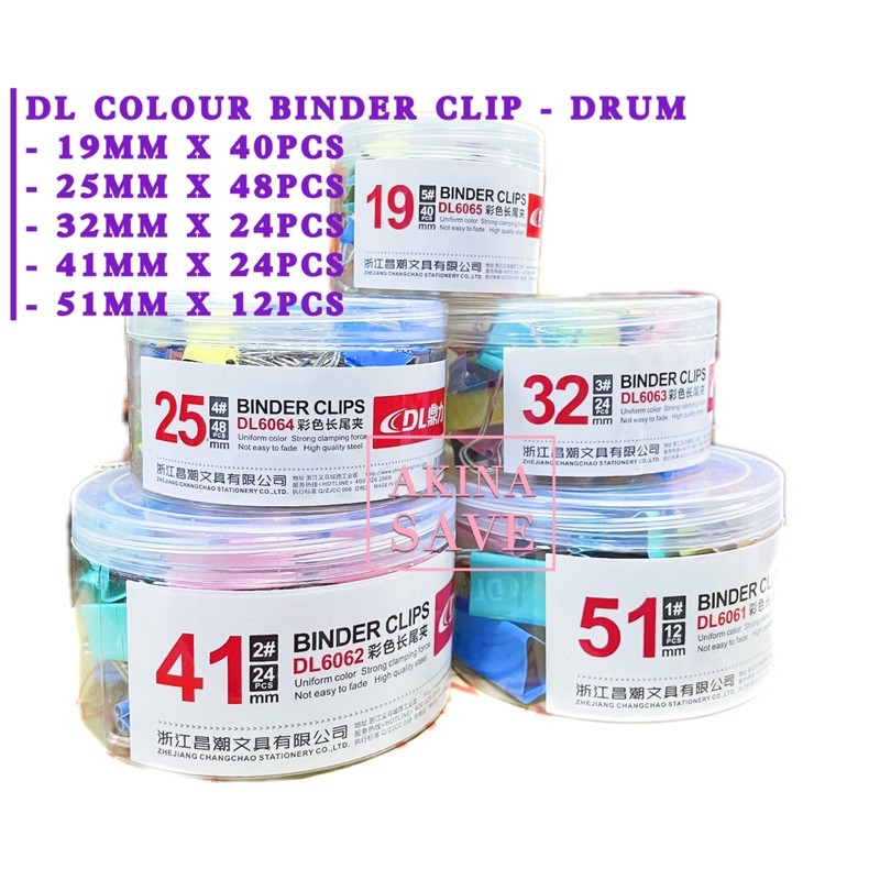 AKINA SAVE DL Colour Double Clip Binder Clip Paper Clips Metal 19mm ...
