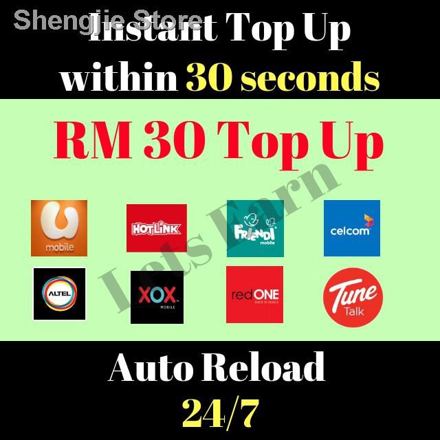 auto rm30 instant top up maxis/redone/tunetalk/umobile/altel/friendi/celcom/xox | BeeCost