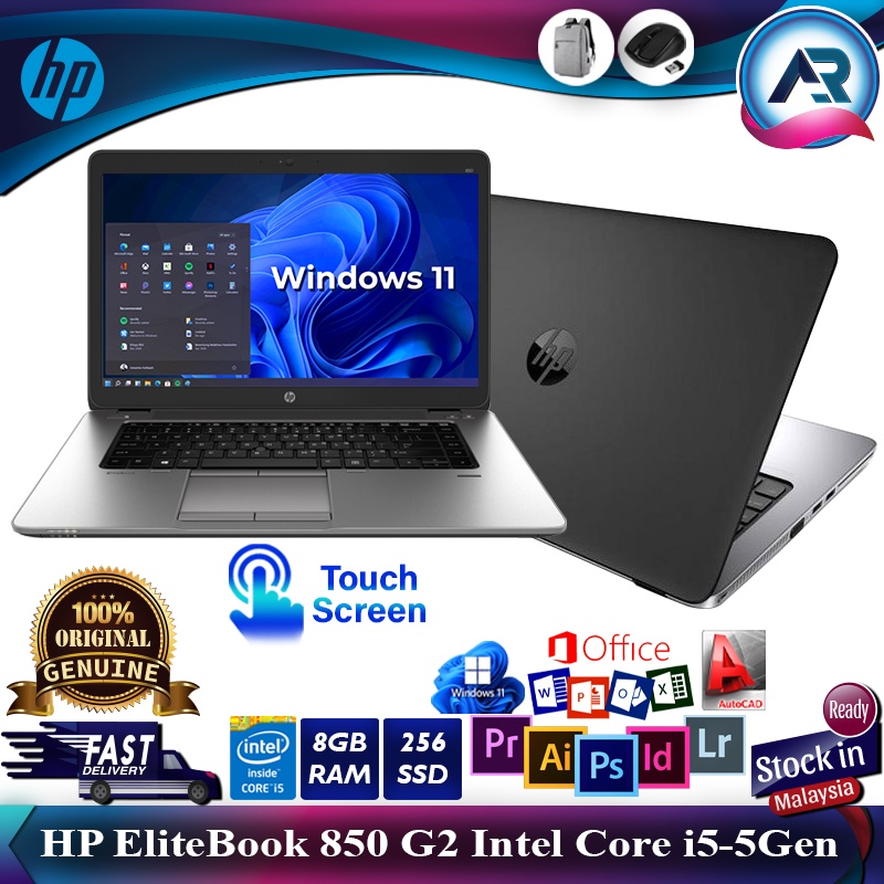 HP ELITEBOOK 850 G2 i5-5300U 5th GEN 8GB RAM 256GB SSD WIFI W CAM TOUCH ...