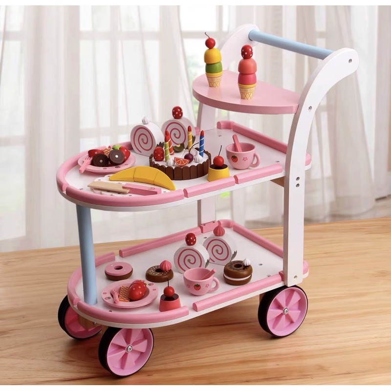Ready Stock Wooden Cake Ice cream Toys Trolley Playset Ice cream shop ...