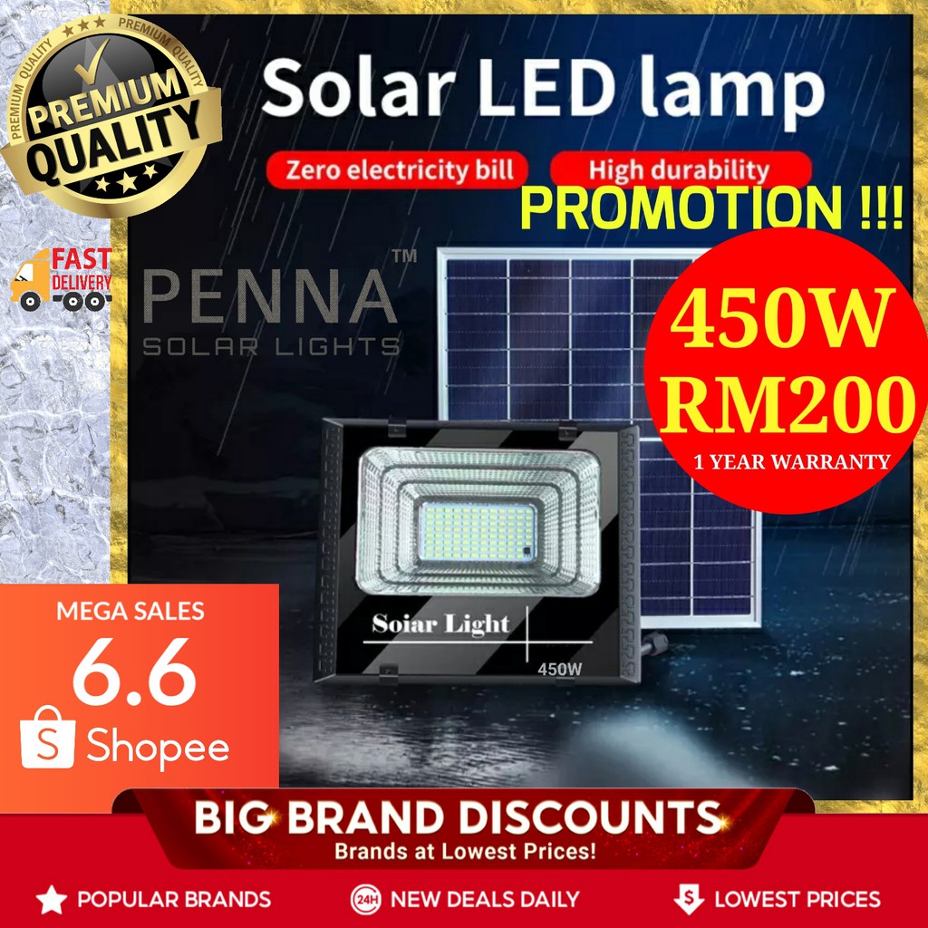 Solar Light Solar Panel Spotlight 100/150/300/400/450W Garden Light ...