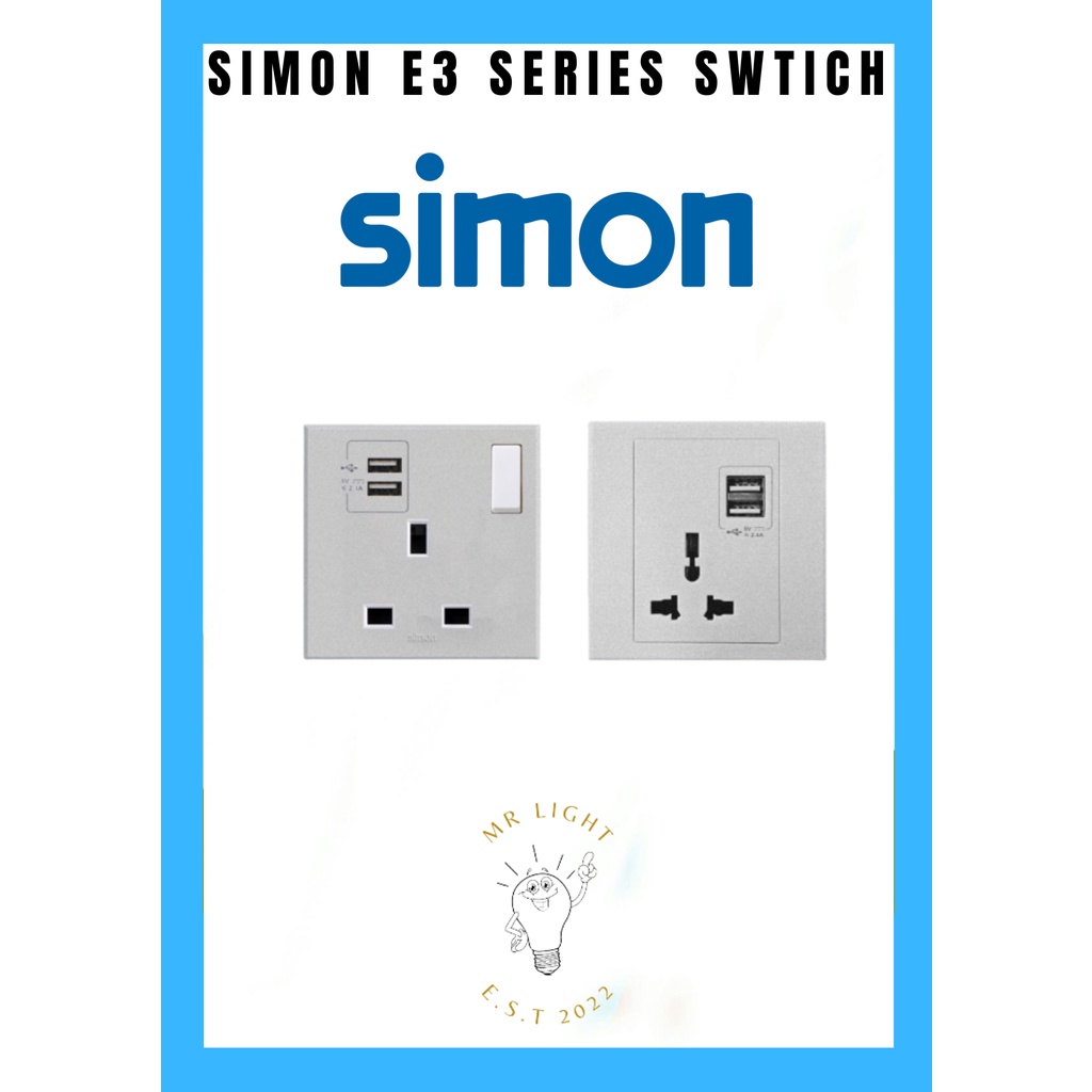 [SIRIM] Simon E3 series 3 Pin Socket With Double USB Charging Port (5V ...