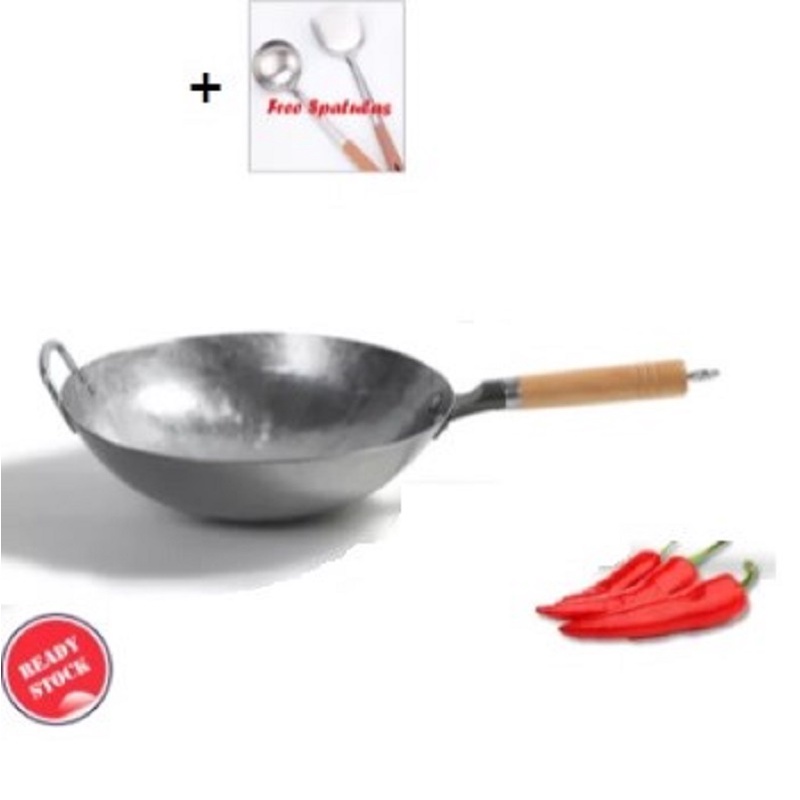 Traditional Chinese Wok Round Bottom Wrought Hand Hammered Cast Iron ...