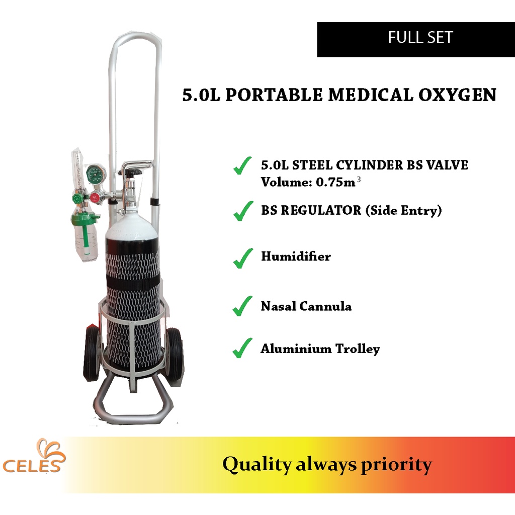 Celes Medical Oxygen Compress 5Liter Cylinder c/w regulator, oxygen ...