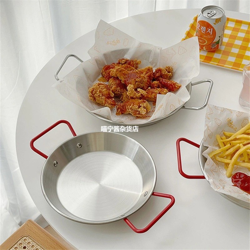 INS Korean Style Stainless Steel Wok Plate Serving Food Dish Shallow ...