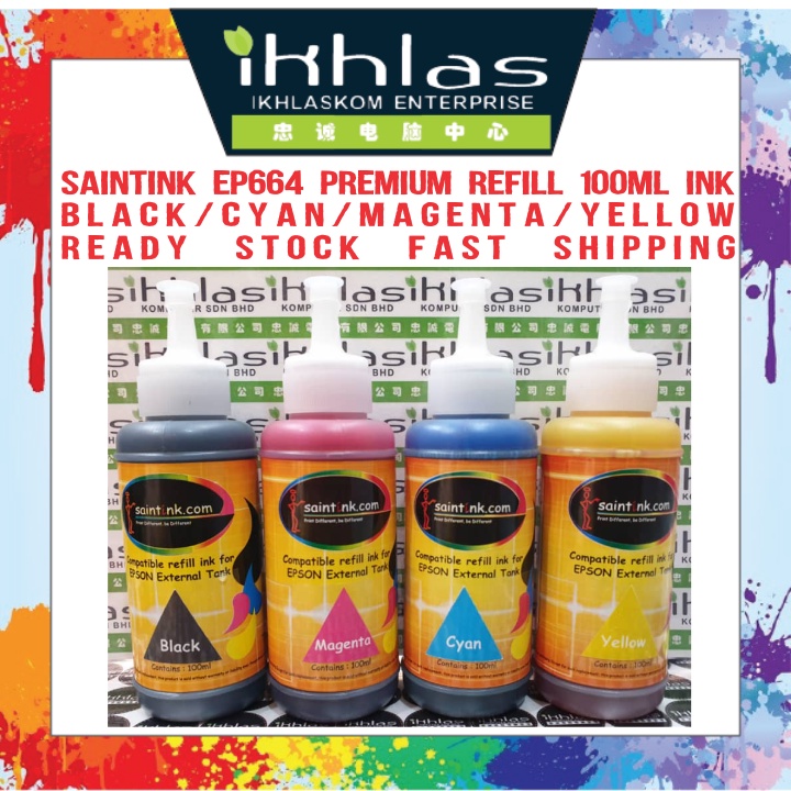 EPSON INK Premium Refill Ink For SAINT INK EP 664 BK+C+M+Y READY STOCK ...