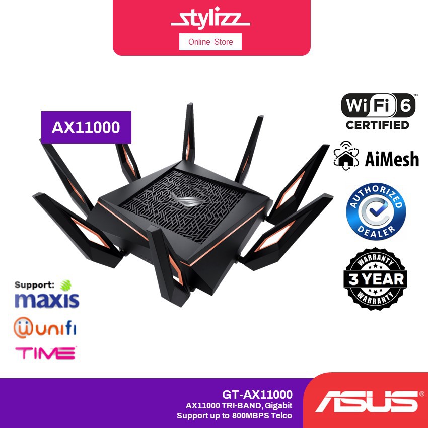 ASUS ROG Rapture GT-AX11000 WiFi6 Tri-Band Wireless Gaming Router (Wi ...