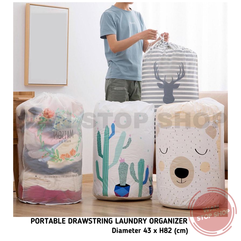 Portable Drawstring Laundry Organizer Large Capacity Basket Clothes ...