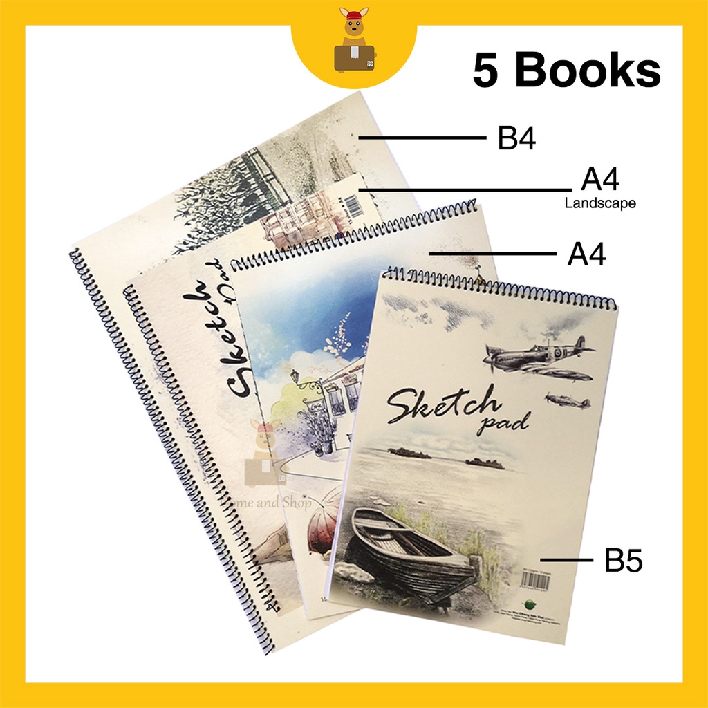 5 Books Sketch Pad A4 \ B4 \ B5 Buku Lukisan Drawing Book (5 Books | 15 ...