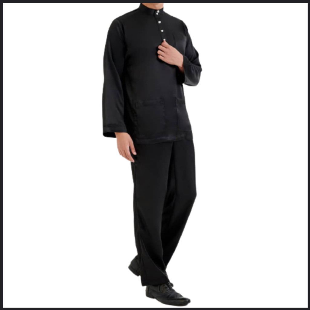 [Ready Stock]Baju Melayu Moden Slim Fit Black - Hitam - Set Sedondon ...
