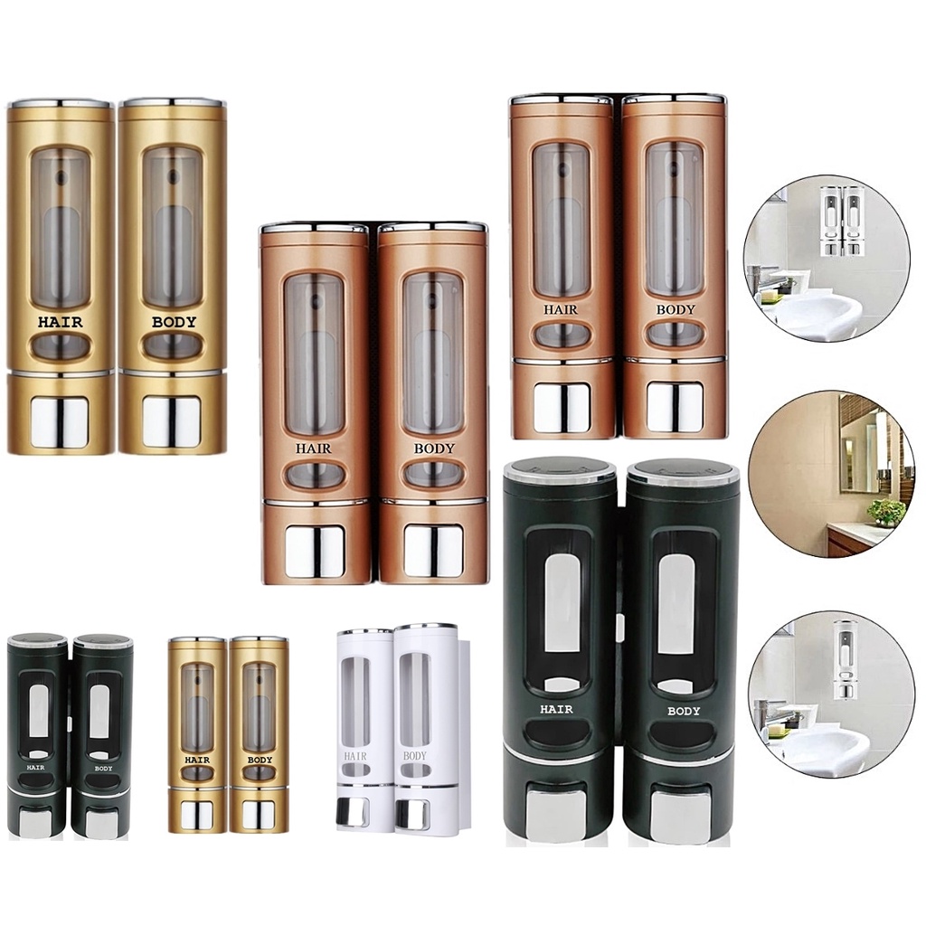 Soap Dispenser Wall Mounted Bathroom Liquid Double Shampoo Dispenser ...