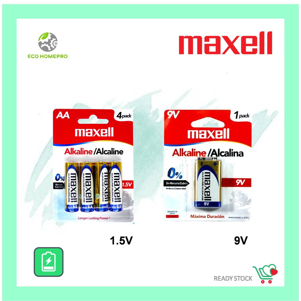 MAXELL 9V ALKALINE BATTERY 6LR61(GD) 1B(ORG) / AA SIZE BATTERY 4PCS ...
