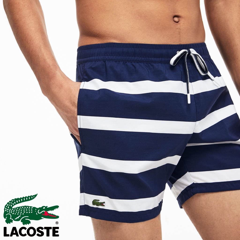 LACOSTE men's fashion striped board shorts with lacoste patch swimwear ...