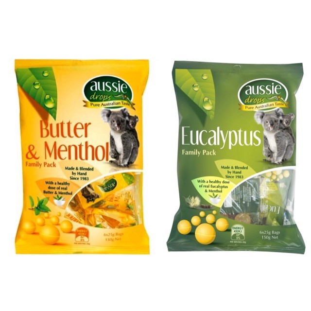 Aussie drops- Butter & Menthol / Eucalyptus (6x25g) 150gm For throat ...