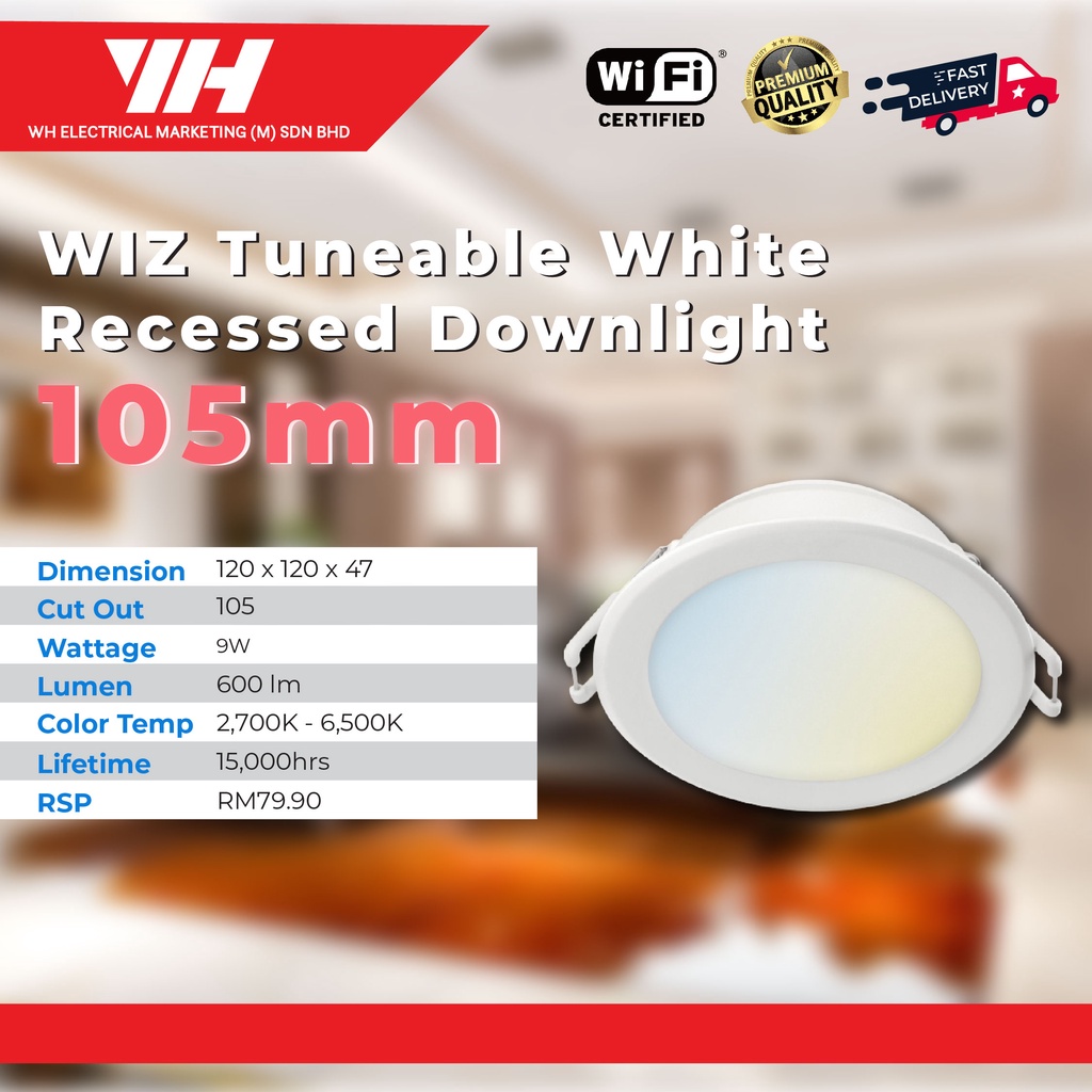 Philips WiZ LED 4-inch Smart Lighting Tuneable White Downlight (9W 2700-6500 K) | Shopee Malaysia