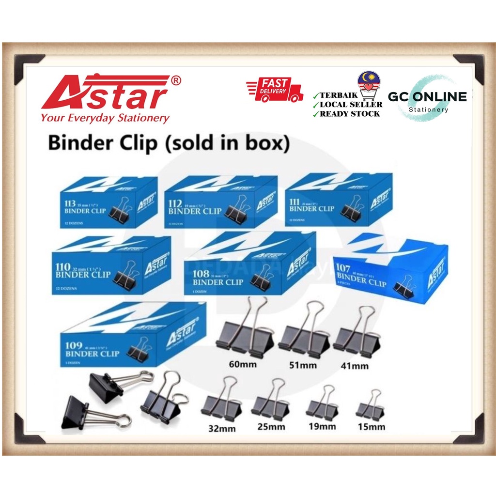 (Per Box) Astar Binder Clip / Double Clip / Black Binder Clip 15mm ...