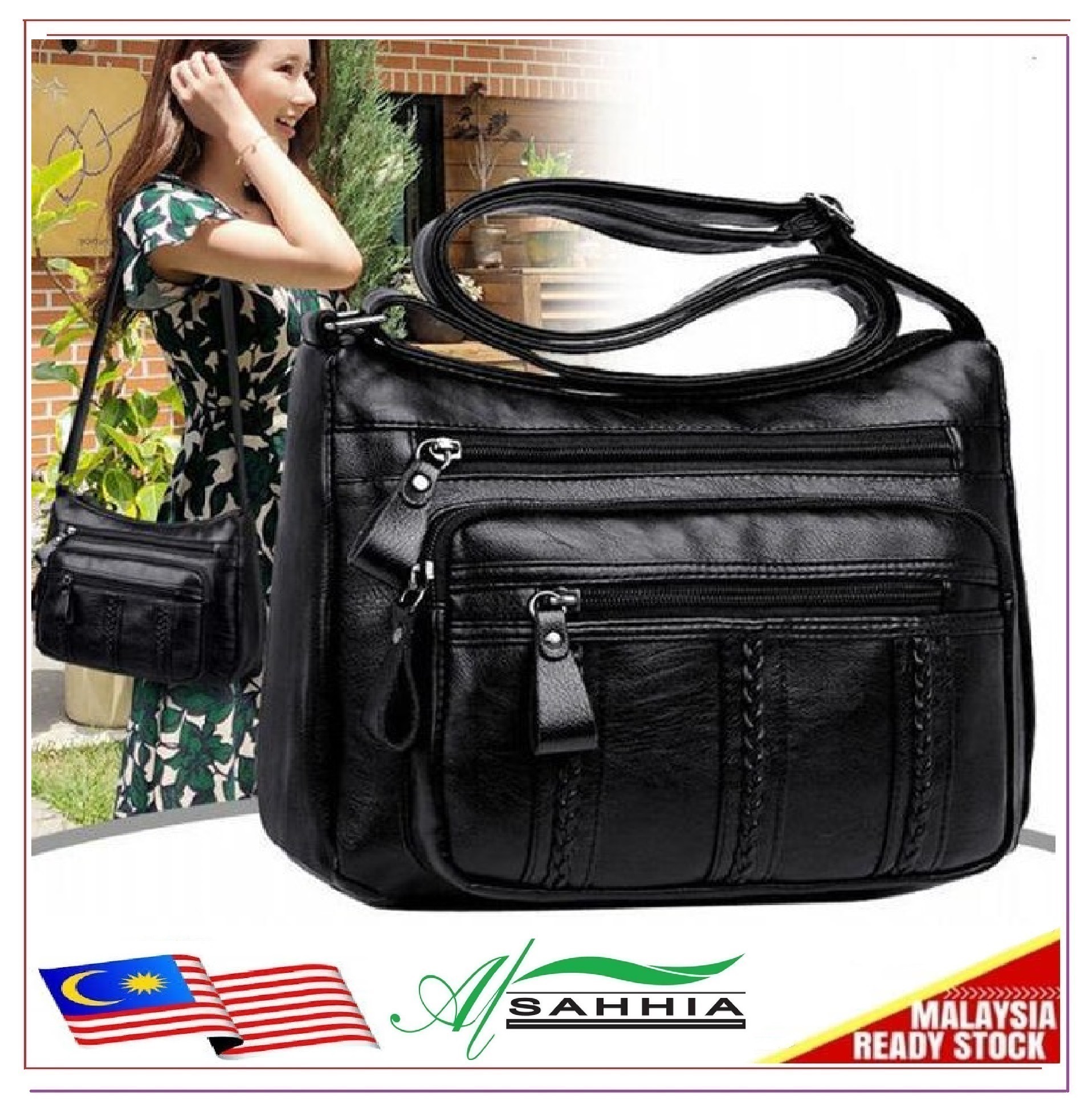 1W4 Al Sahhia Black Elegant Sling Shoulder Women Handbag Tote Beg ...
