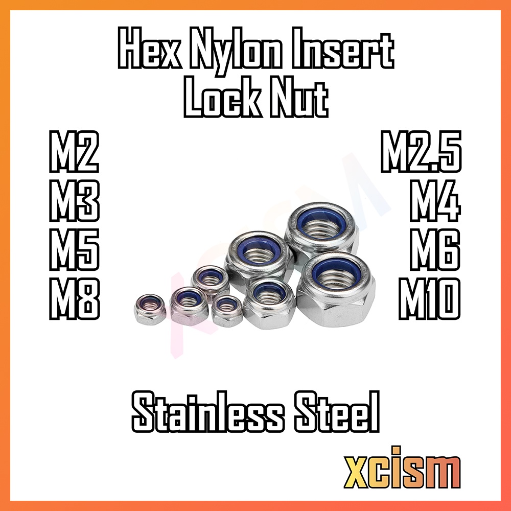 Hex Nylon Insert Lock Nut | Nyloc Nut | Nat Nilon Bolt Screw Skru M2 M2.5 M3 M4 M5 M6 M8 M10 ...