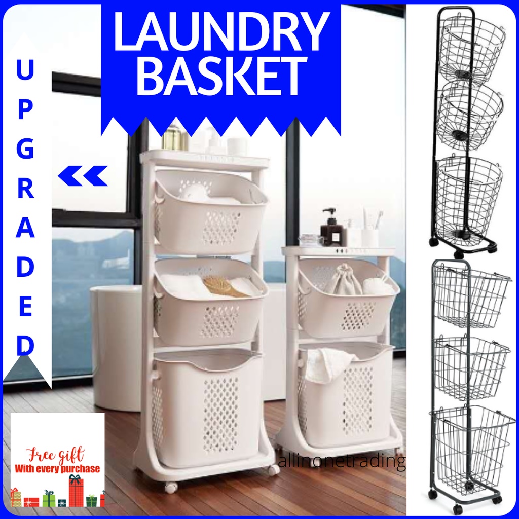 Trolley Laundy Basket 2/3 Tier Bakul Baju Bertingkat Rak Baju Kotor ...