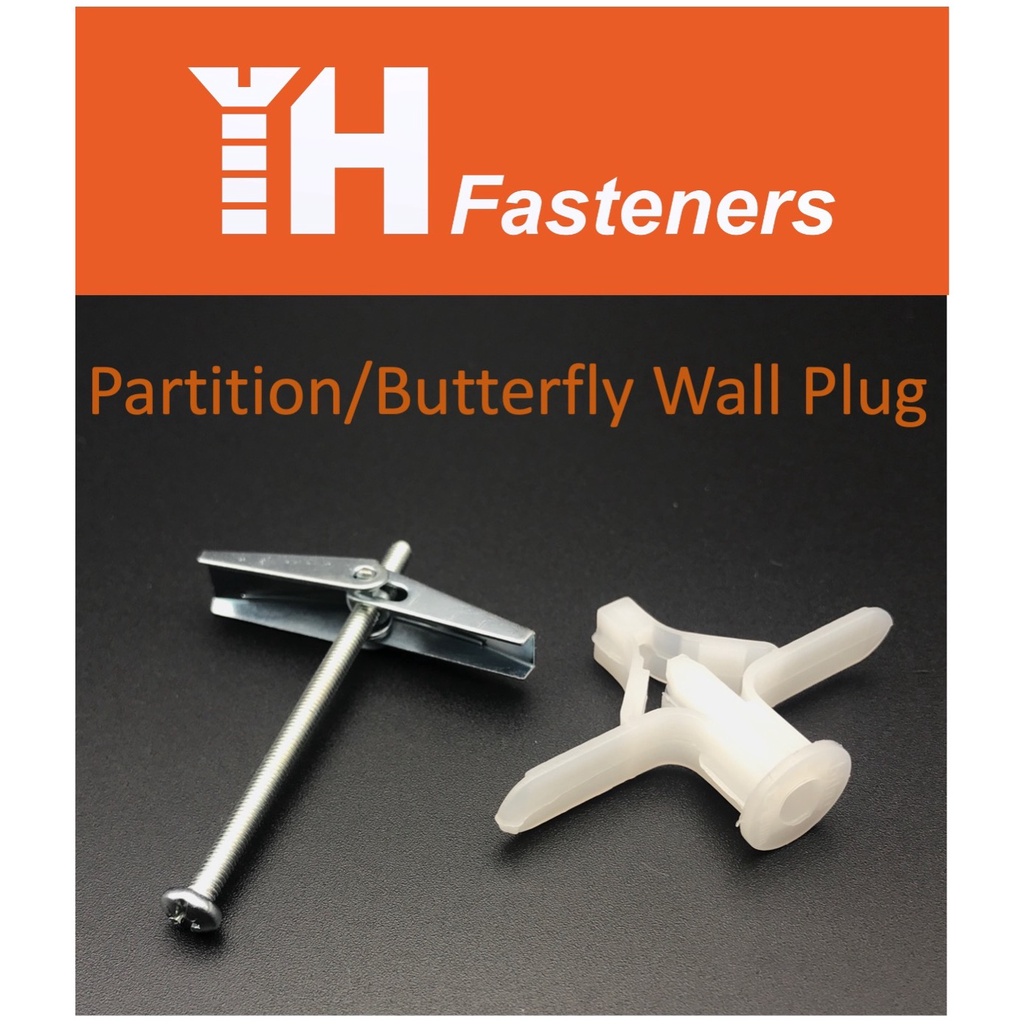 (100 pcs) Butterfly Plastic or Metal Spring Wall Plug for Hollow ...