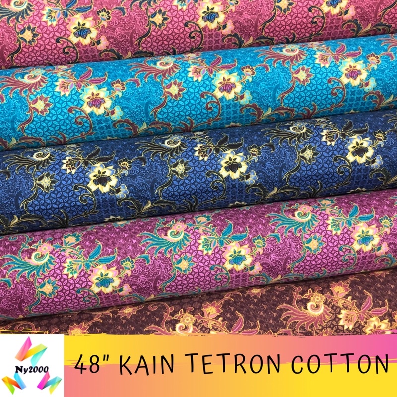 Kain Tetron Cotton TC (Polyester) Corak Bunga Batik (Bidang 48 inci ...