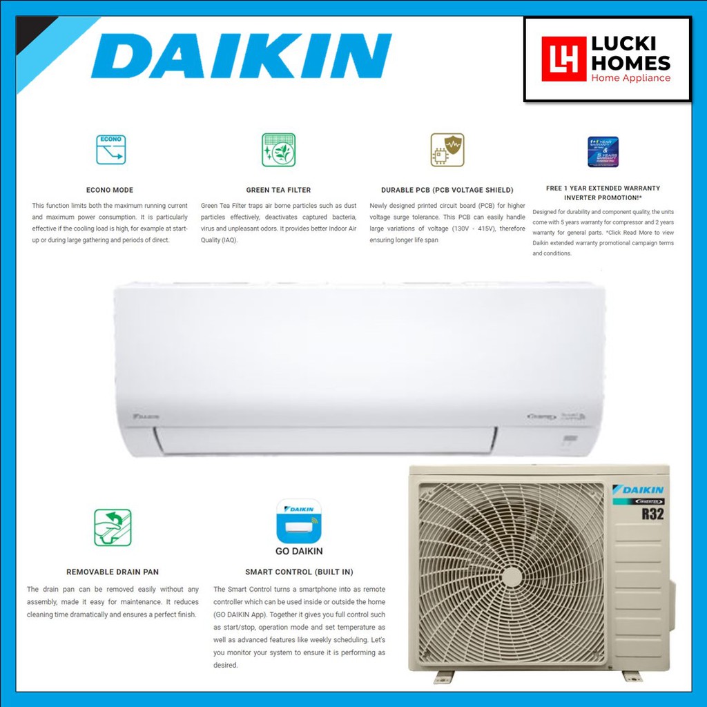 Daikin Aircond R32 Inverter 1 0hp 1 5hp 2 0hp Ftkf25a Ftkf35 Ftkf50