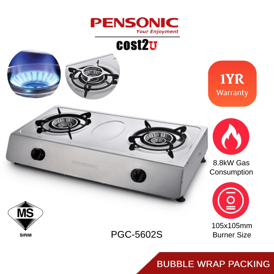 Pensonic 2 Burner Stainless Steel Gas Cooker | PGC-5602S PGC5602S (Gas ...