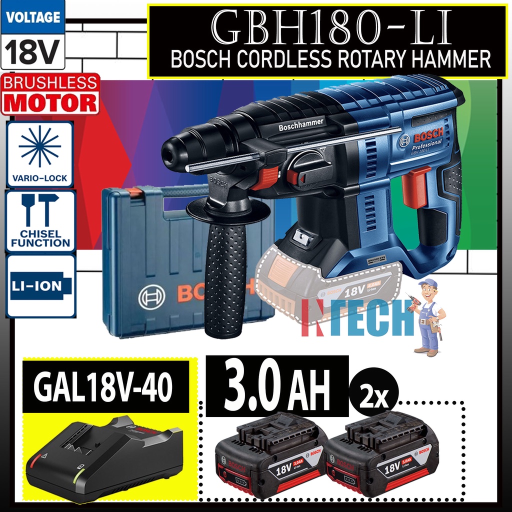 BOSCH GBH180-LI CORDLESS ROTARY HAMMER (BRUSHLESS MOTOR) C/W 1x GAL18V ...