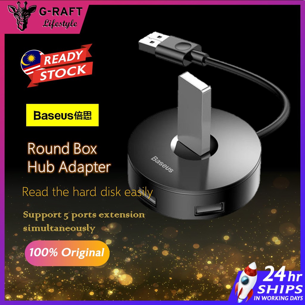 Baseus Round Box Hub Adapter with 4 USB Plug For USB/Type-C Interface ...