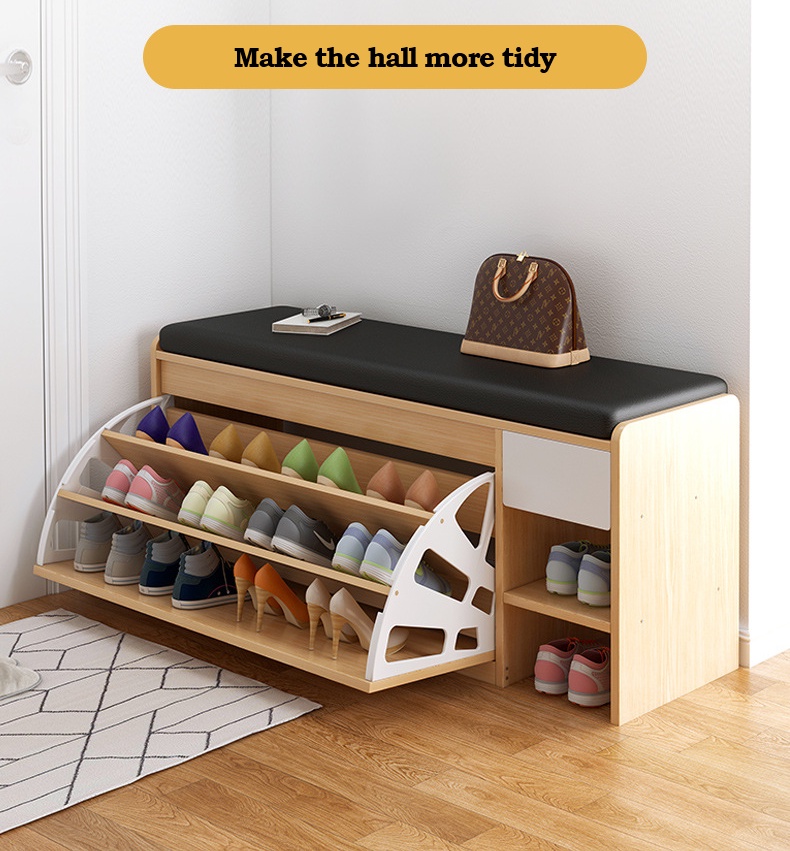 HXD0014K2N284 Shoe Cabinet with Cushion Sofa Shoe Rack Modern Wooden ...