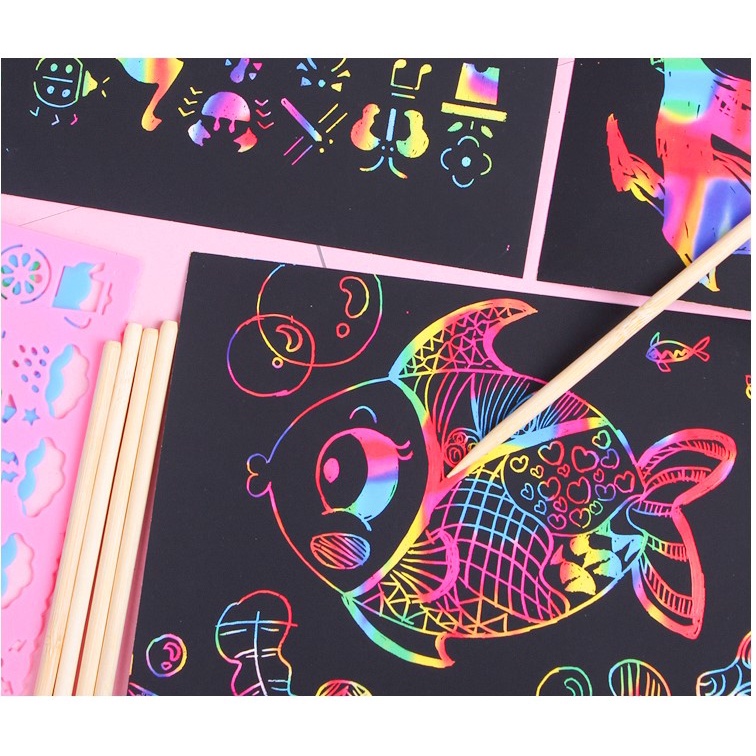 DIY Rainbow Magic Cardboard Scratching drawing paper children A4 Size ...