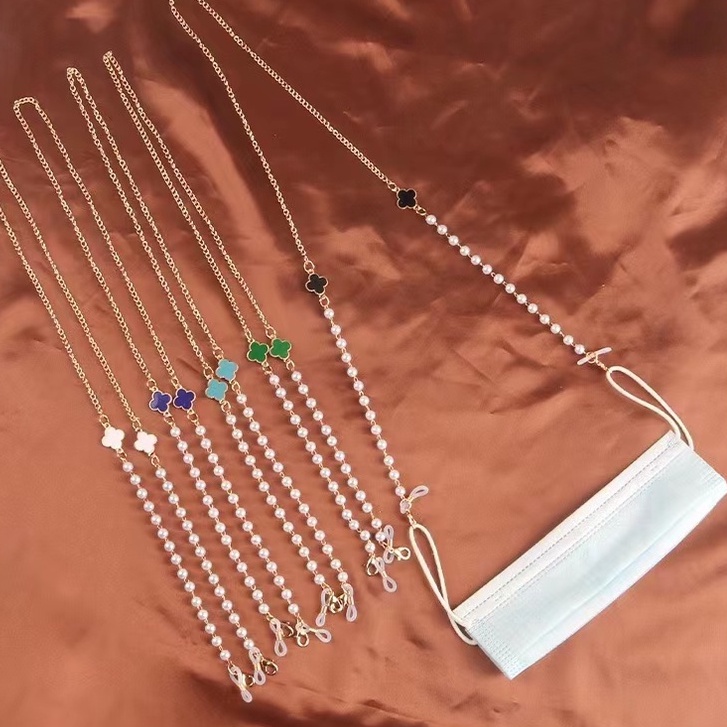 Mask Chain Magnet for hijab Clover Pearl Beaded Mask Chain Face Mask ...