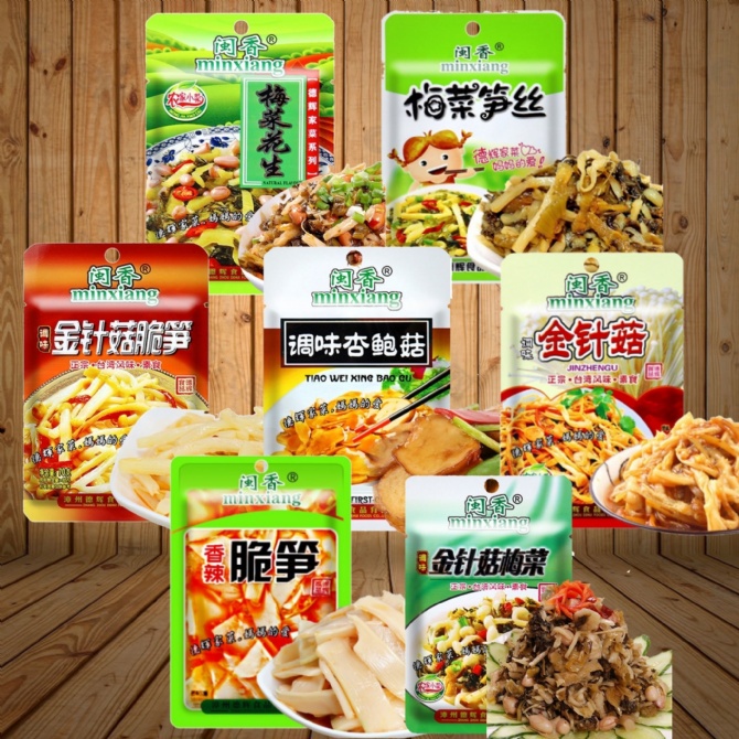 【下饭菜】闽香 农家小菜 梅菜花生 梅菜笋丝 金针菇脆笋 调味杏鲍菇 香辣脆笋 金针菇梅菜 MIN XIANG PRESERVED ...