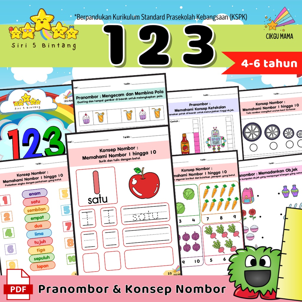 [ Softcopy | PDF ] 123 Matematik Pranombor Konsep Nombor - Lembaran ...