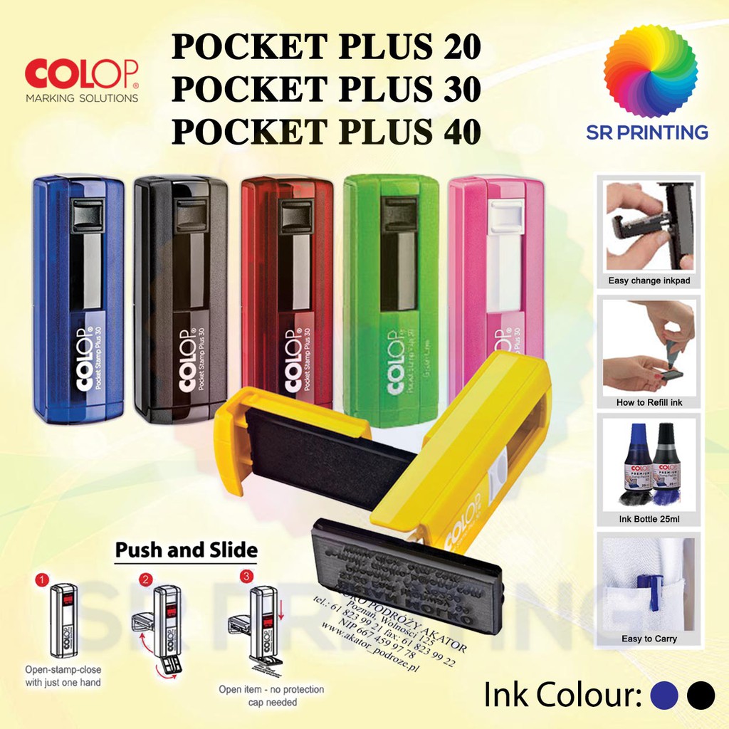 SAME DAY POST OUT Colop ~ Pocket Plus 20 / 30 / 40 Self Inking Stamp ...