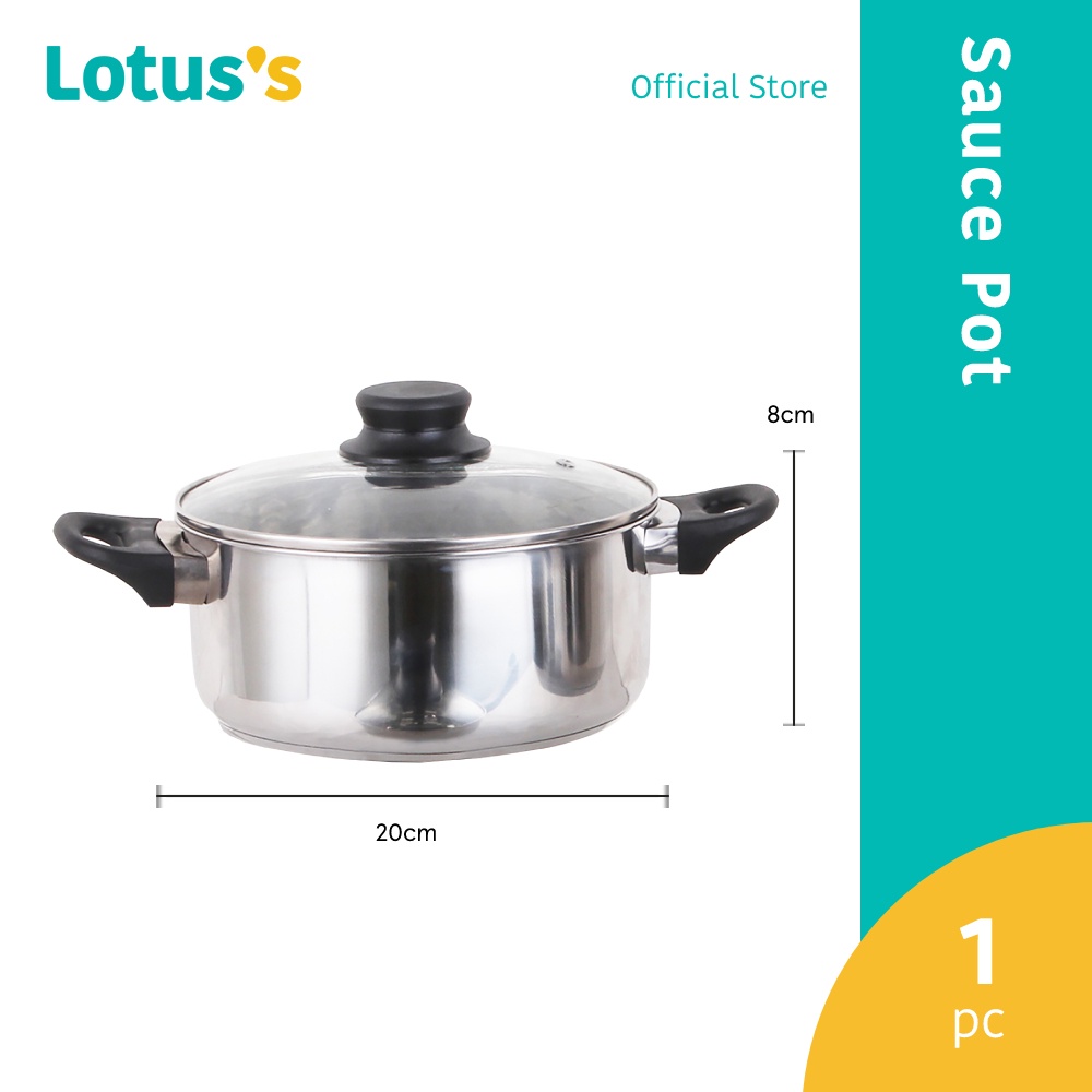 Lotus's Stainless Steel Saucepot 20cm With Glass Lid | Shopee Malaysia