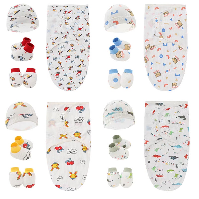 #JP397 Newborn Baby Muslin Swaddle Blanket Hat Set Swaddle Bedding Wrap ...