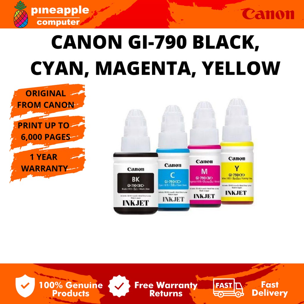 Canon GI-790 BK/C/M/Y Bundle Set Ink Bottle Printer G1000/G2000/G3000 ...