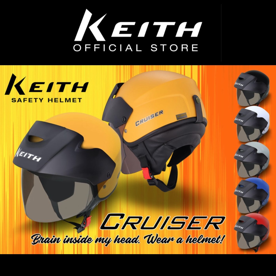 KEITH Cruiser Helmet - Half Helmet with Smoke Visor | Shopee Malaysia